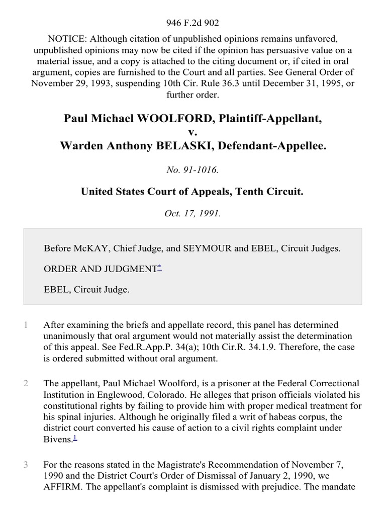 Paul Michael Woolford v. Warden Anthony Belaski, 946 F.2d 902, 10th Cir ...