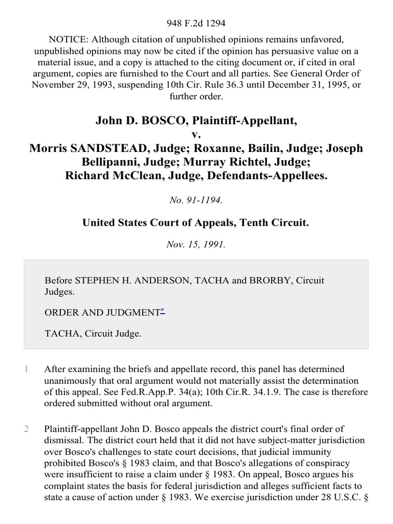 John D. Bosco v. Morris Sandstead, Judge Roxanne, Bailin, Judge Joseph ...