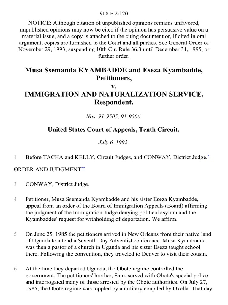 Musa Ssemanda Kyambadde and Eseza Kyambadde v. Immigration and ...