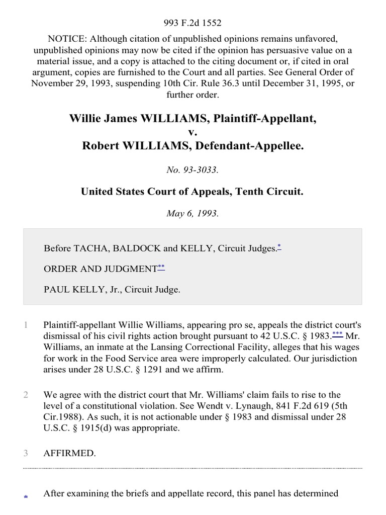 Willie James Williams v. Robert Williams, 993 F.2d 1552, 10th Cir ...