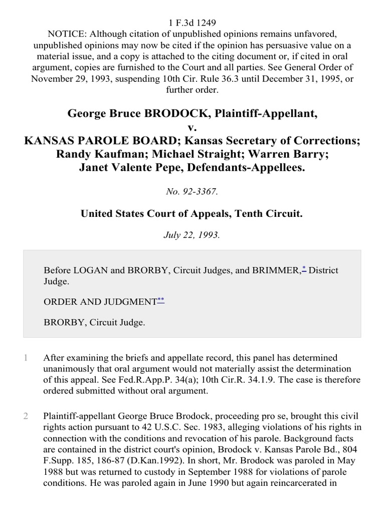 George Bruce Brodock v. Kansas Parole Board Kansas Secretary of ...
