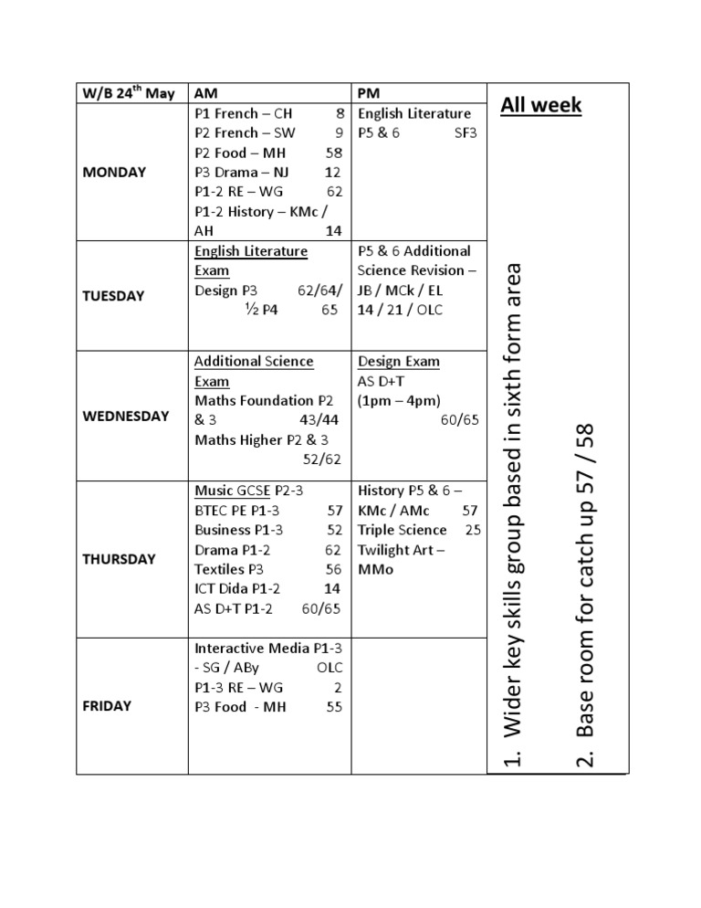 Year 11 Revision Timetable 2010 | PDF