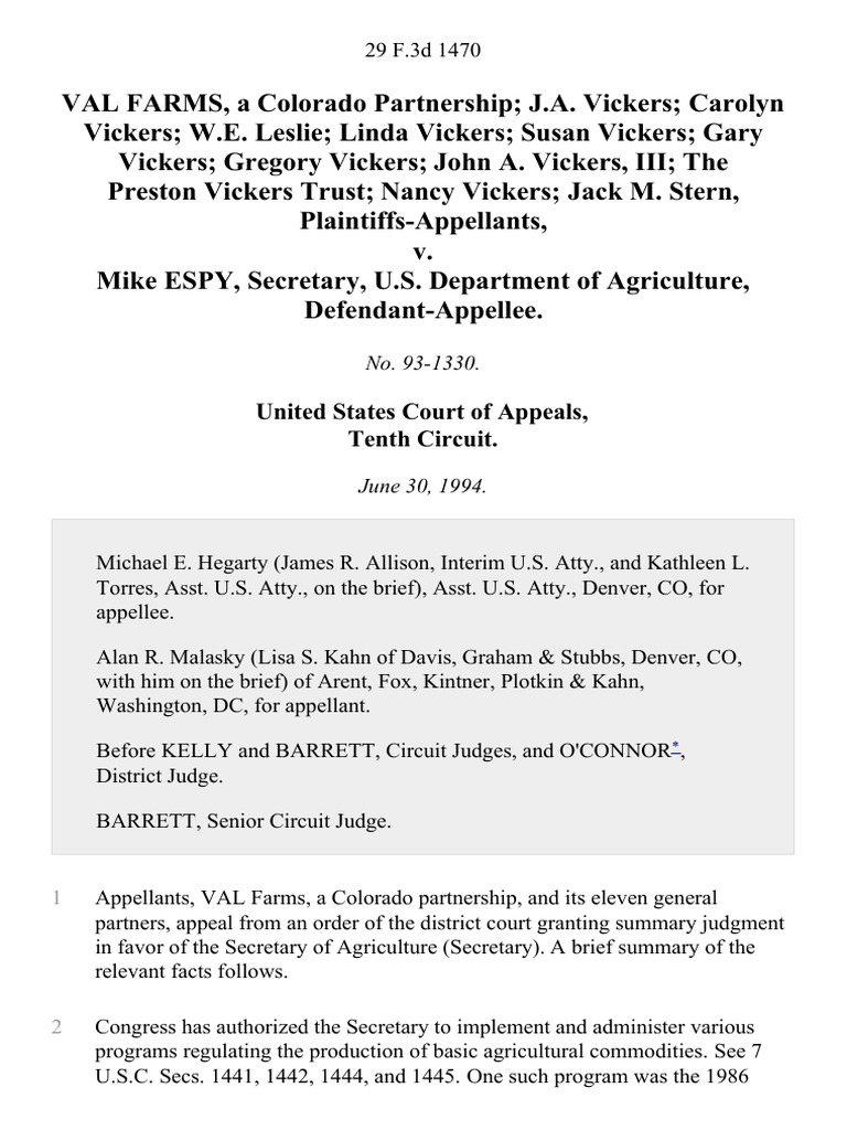 Val Farms, a Colorado Partnership J.A. Vickers Carolyn Vickers W.E ...