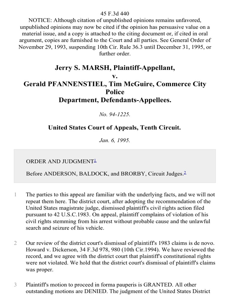 Jerry S. Marsh v. Gerald Pfannenstiel, Tim McGuire Commerce City Police ...
