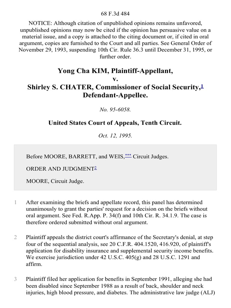 Yong Cha Kim v. Shirley S. Chater, Commissioner of Social Security, 1 ...