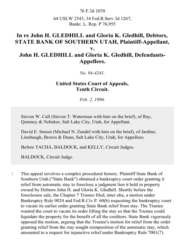 Gledhill Bankruptcy Appeal Analysis | PDF | Bankruptcy In The United ...