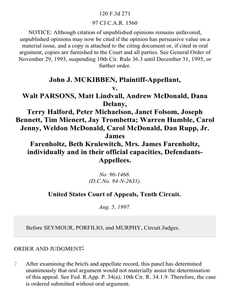 John J. McKibben v. Walt Parsons, Matt Lindvall, Andrew McDonald Dana ...
