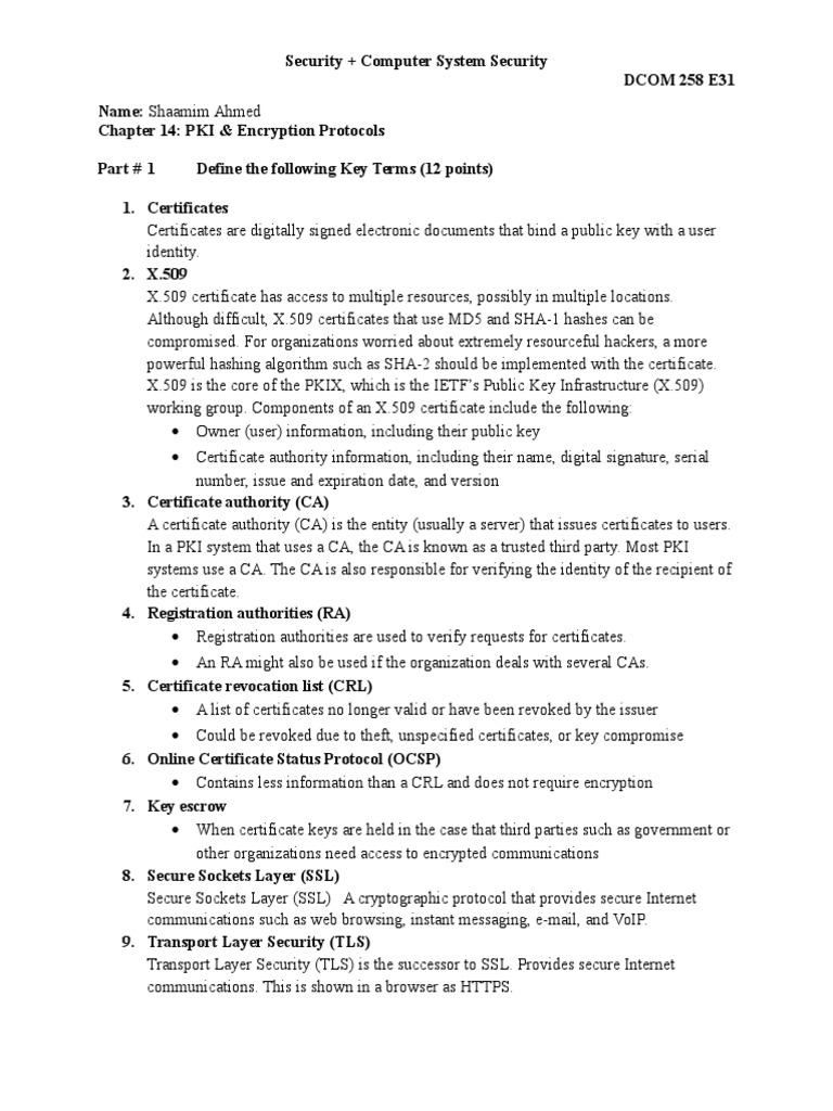 Dcom 258 Lab 14 Pki And Encryption Protocols Pdf Transport Layer Security Secure Shell