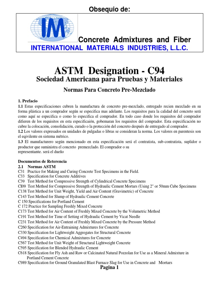 Astm c94 Traducida | PDF | Resistencia Eléctrica y Conductancia | Cemento