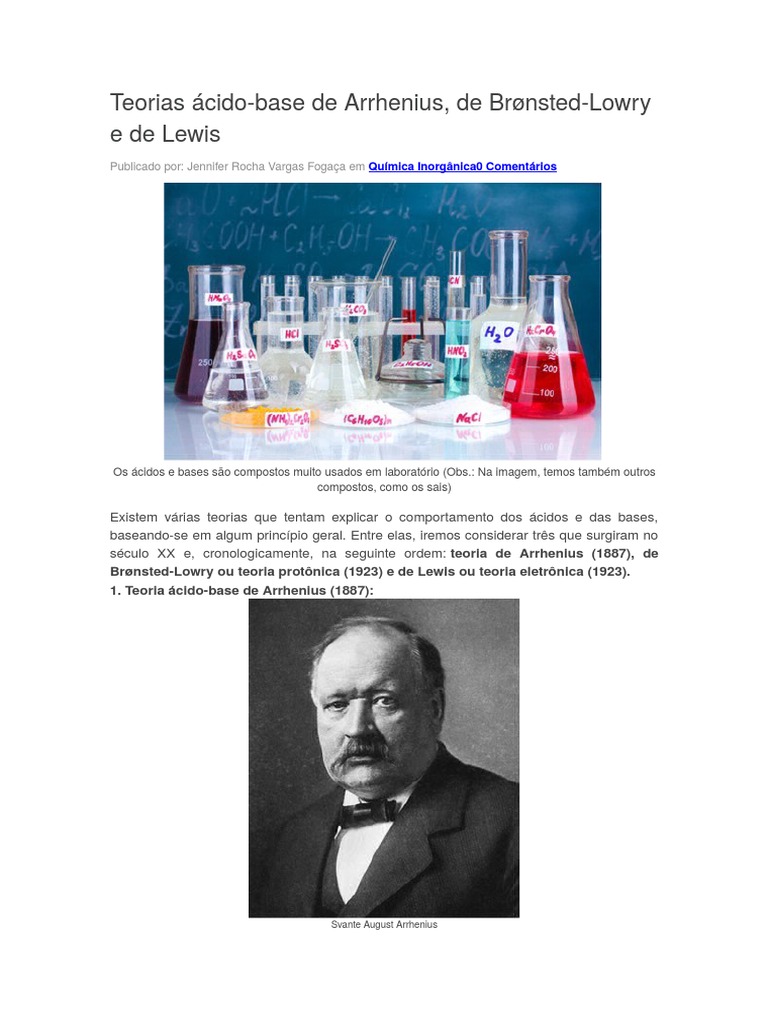 Teorias Ácido-Base: Arrhenius, Brønsted e Lewis | PDF | Ácido | Hidrogênio