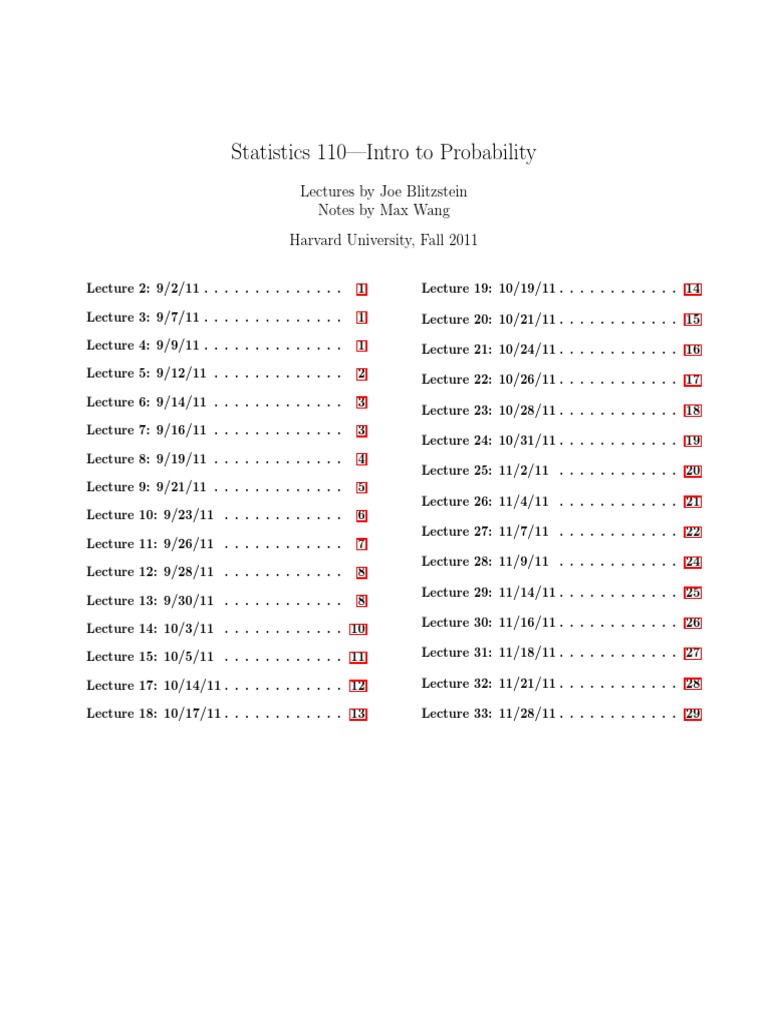 Stat110 Harvard Notes Pdf Covariance Variance