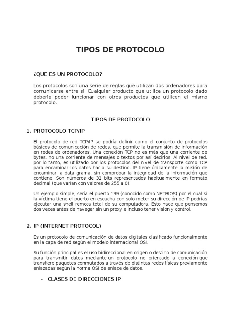 Tipos de Protocolo | PDF | Protocolos de internet | Red de computadoras
