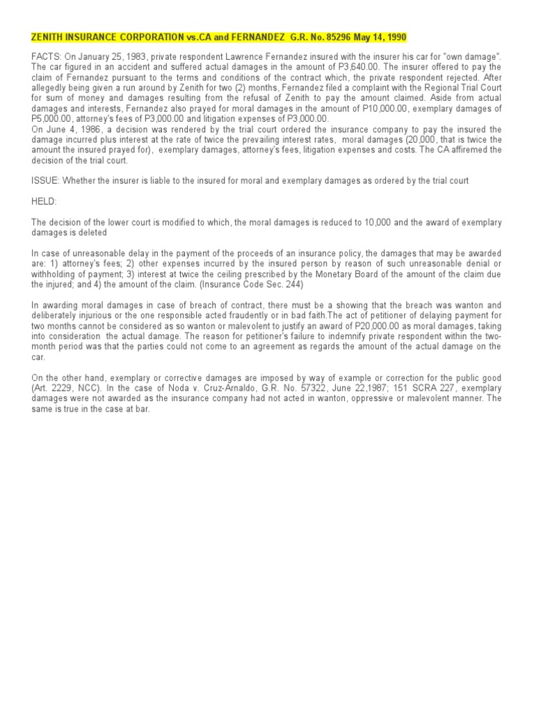 Zenith Insurance Corporation Vs - Ca and Fernandez | PDF | Attorney's ...
