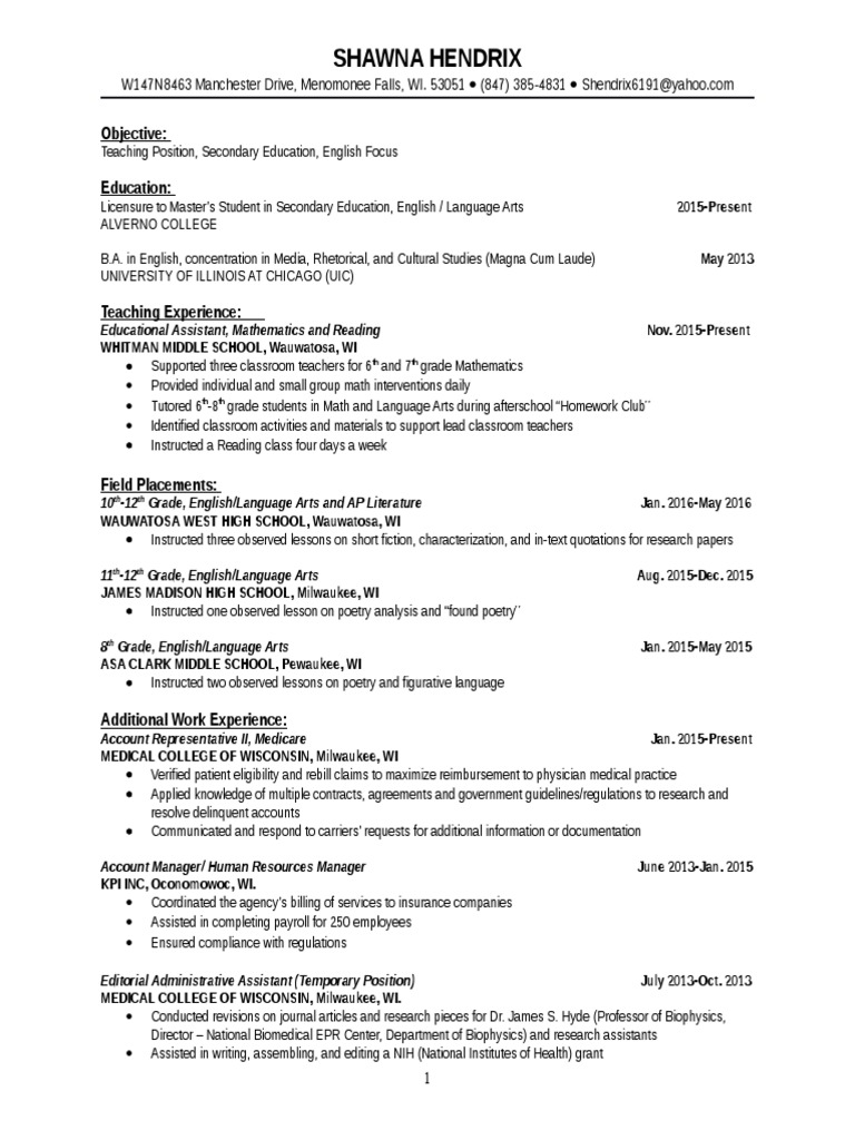 Shawna Hendrix Resume 6-28-16 | PDF | National Institutes Of Health ...