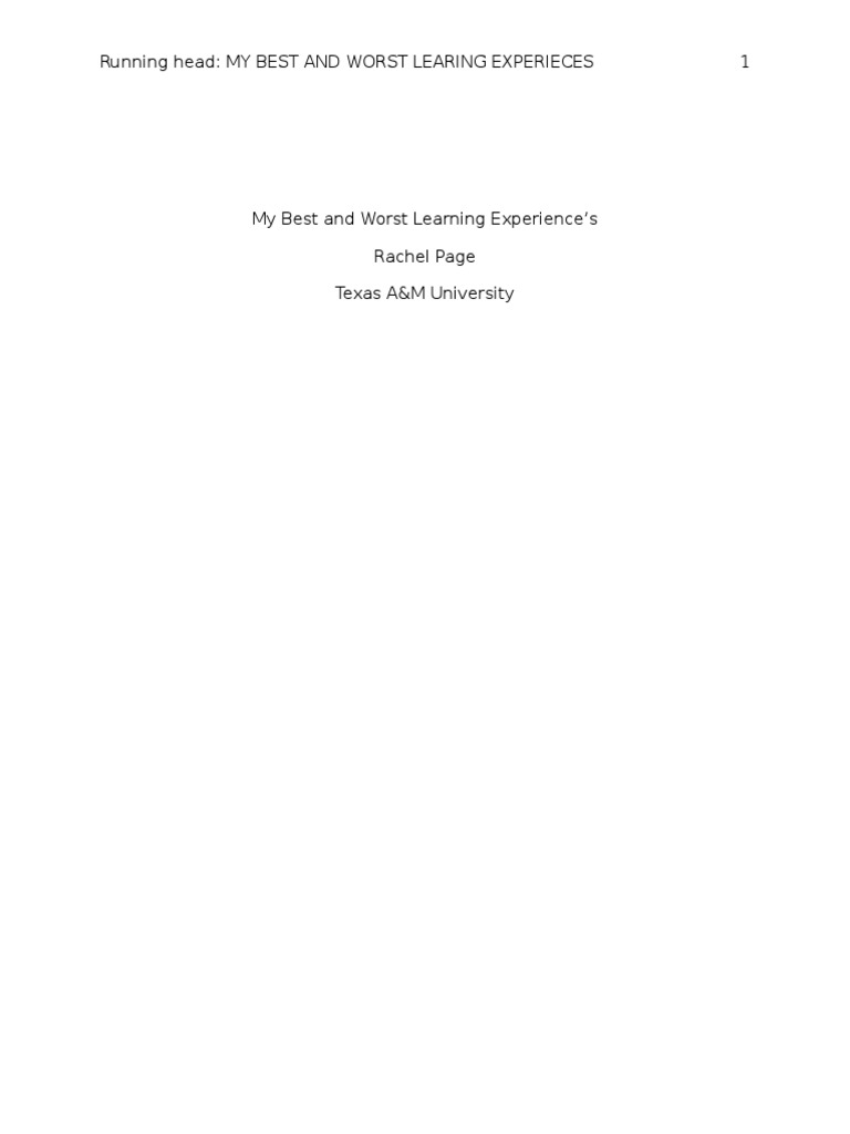 Best-Worst Learning Experience Paper Rachel | PDF | Learning | Psychology