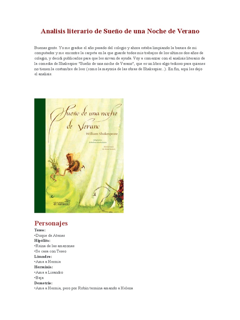 Analisis Literario de Sueño de Una Noche de Verano | Sueño de una noche ...