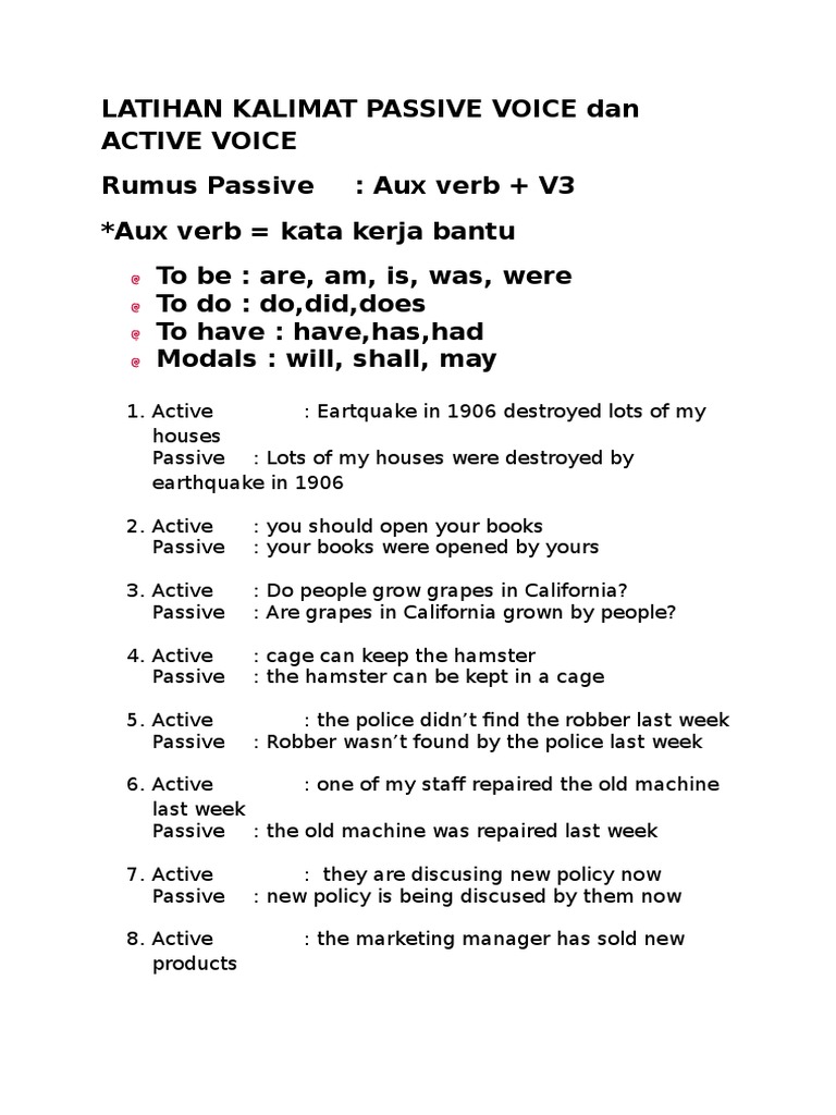 Latihan Kalimat Passive Voice Dan Active Voice | PDF