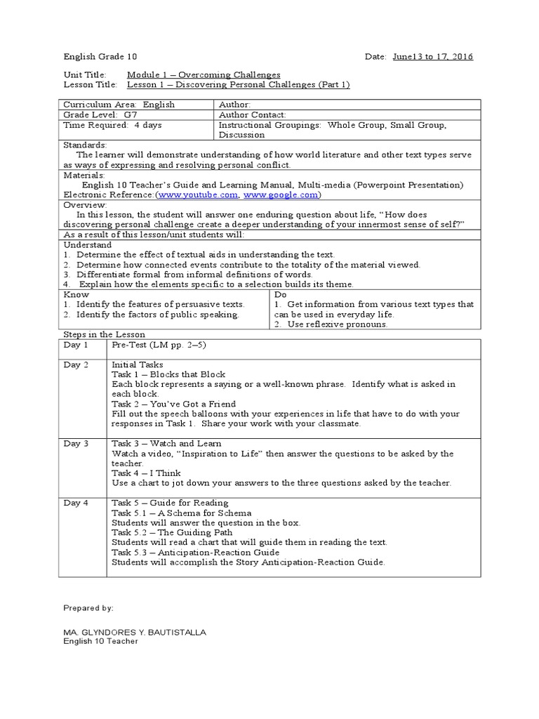 English Grade 10 Mod 1 Lesson WK 1 & 2 | PDF | Curriculum | English ...