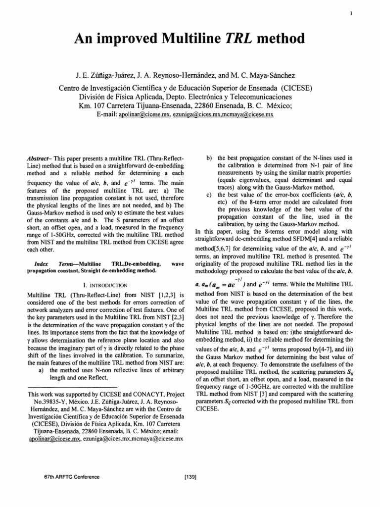 Improved Multiline TRL Method | PDF | Calibration | Electronics