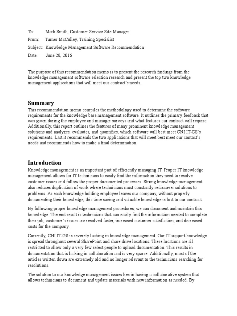 recommendation memo | Usability | Knowledge Management | Free 30-day ...