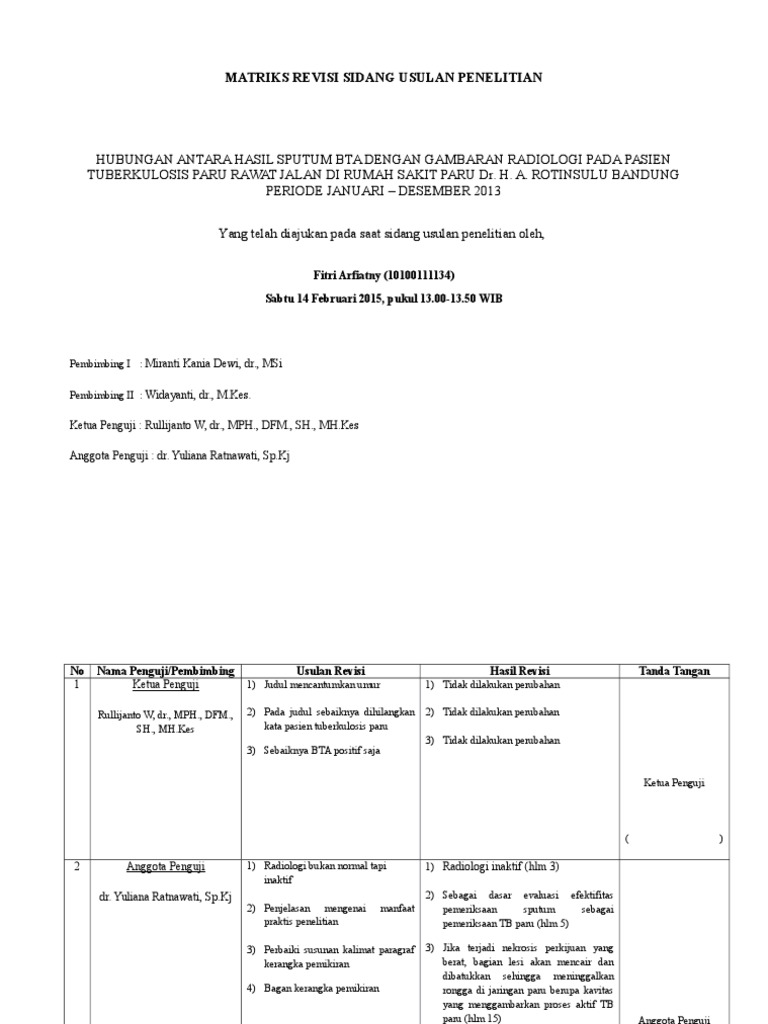 Matriks Revisi Sidang Usulan Penelitian | PDF | Sains & Matematika