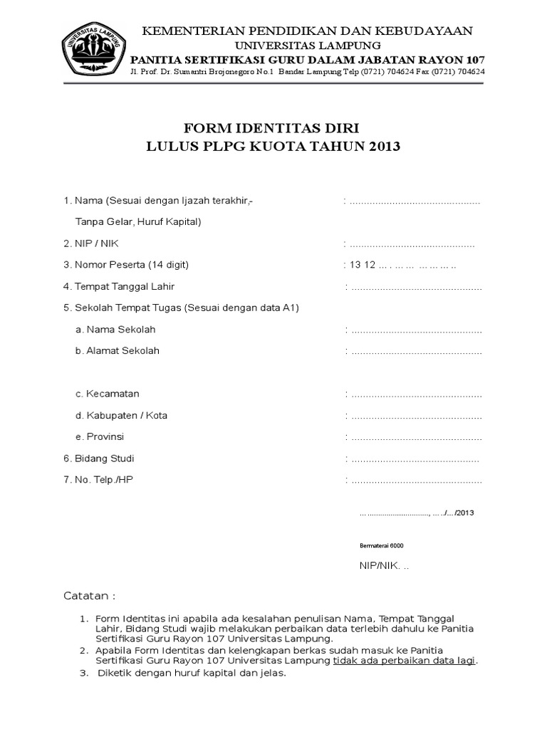 Form Identitas Diri | PDF | Karier & Perkembangan