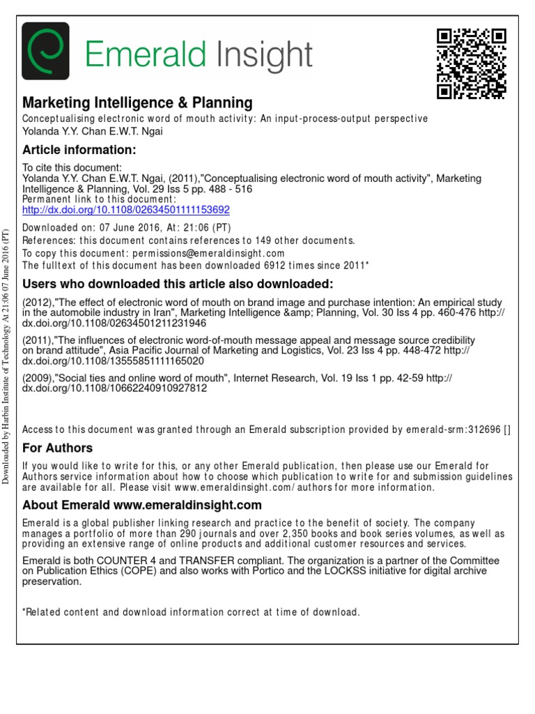 Conceptualising E-Wom Activity | PDF | Cognition | Cognitive Science