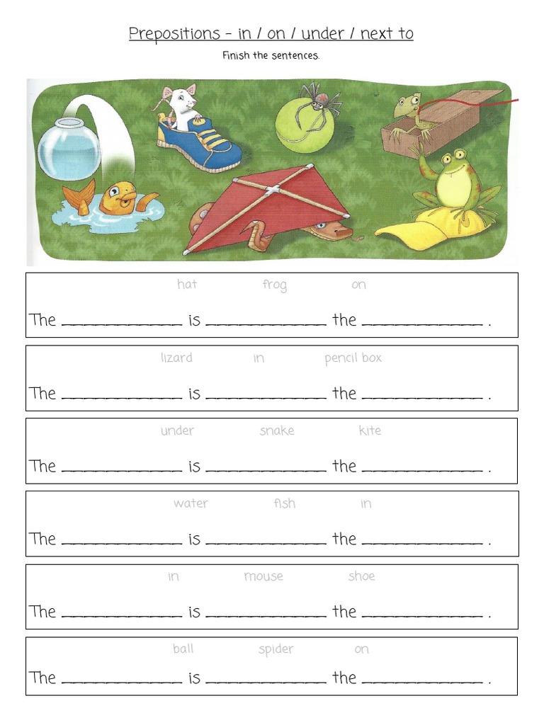 Prepositions - in On Under Next To 3 | PDF