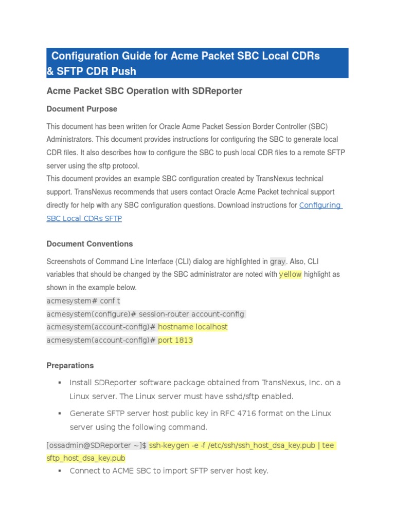 Configuration Guide For Acme Packet SBC Local CDRs | PDF | File ...
