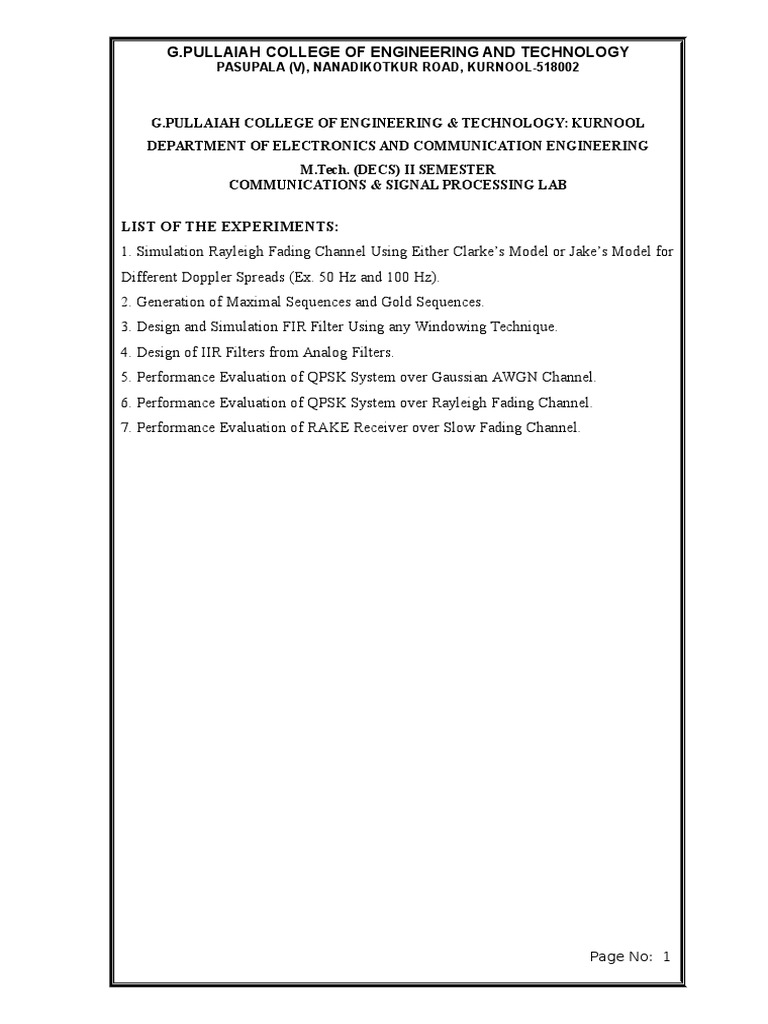 CSP Lab Manual 25.2.16 | PDF | Telecommunications Engineering | Signal ...