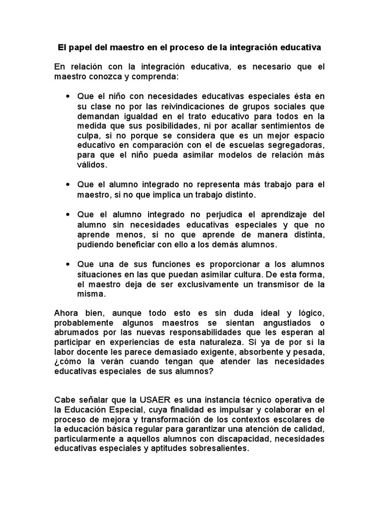 El Papel Del Maestro en El Proceso de La Integración Educativa | PDF ...