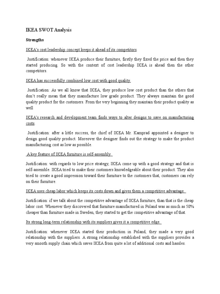 Ikea Swot Analysis | PDF | Competitive Advantage | Strategic Management