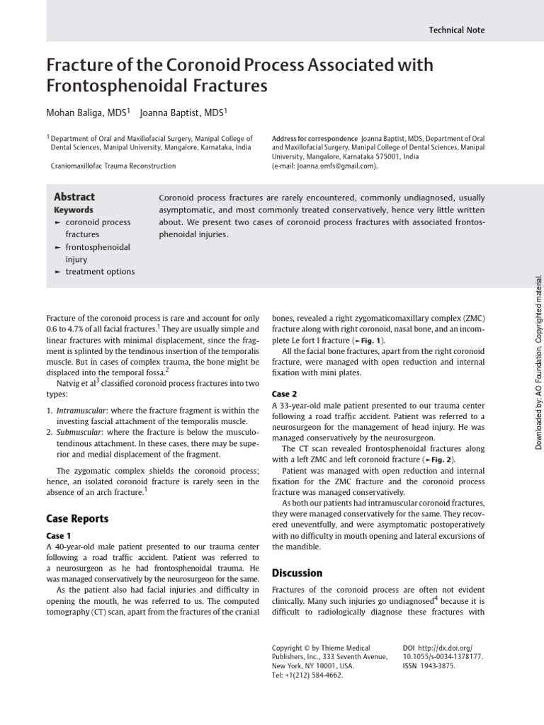Fracture of The Coronoid Process Associated With Frontosphenoidal ...