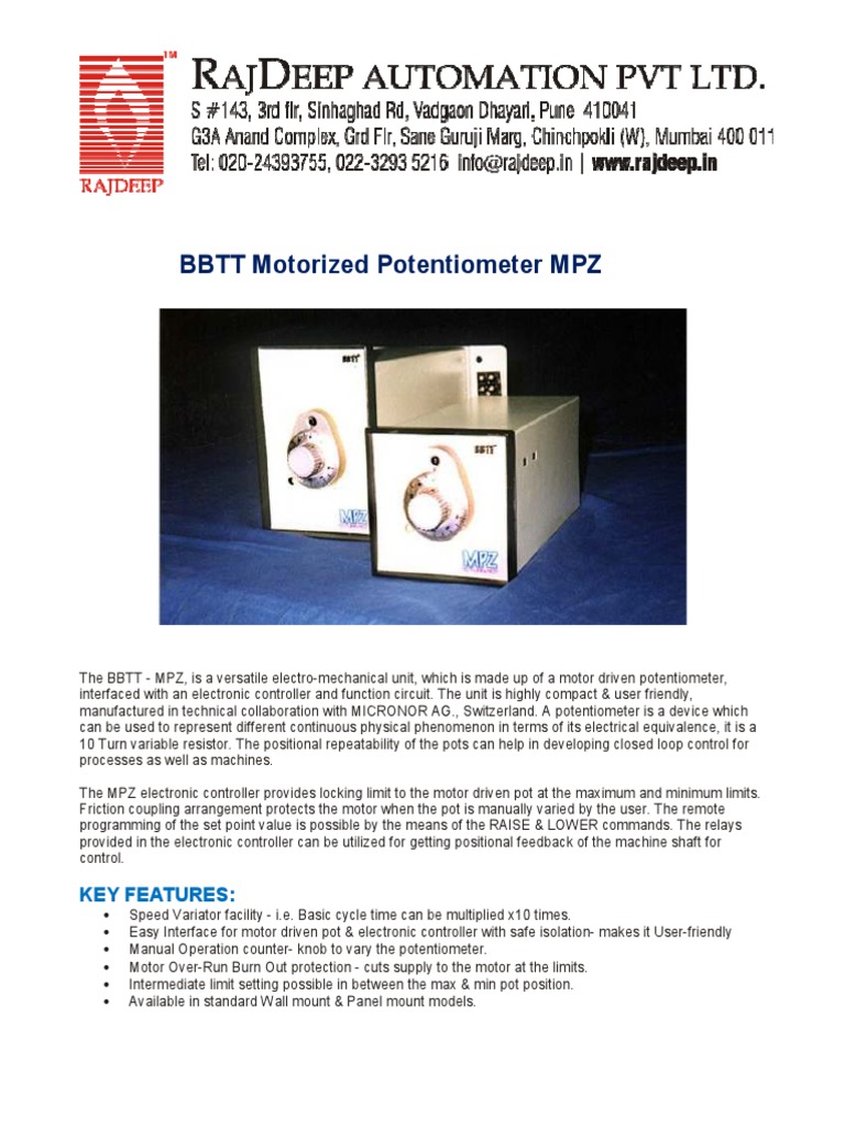 MPZ Motorized Potentiometer | PDF | Transmission (Mechanics) | Feedback