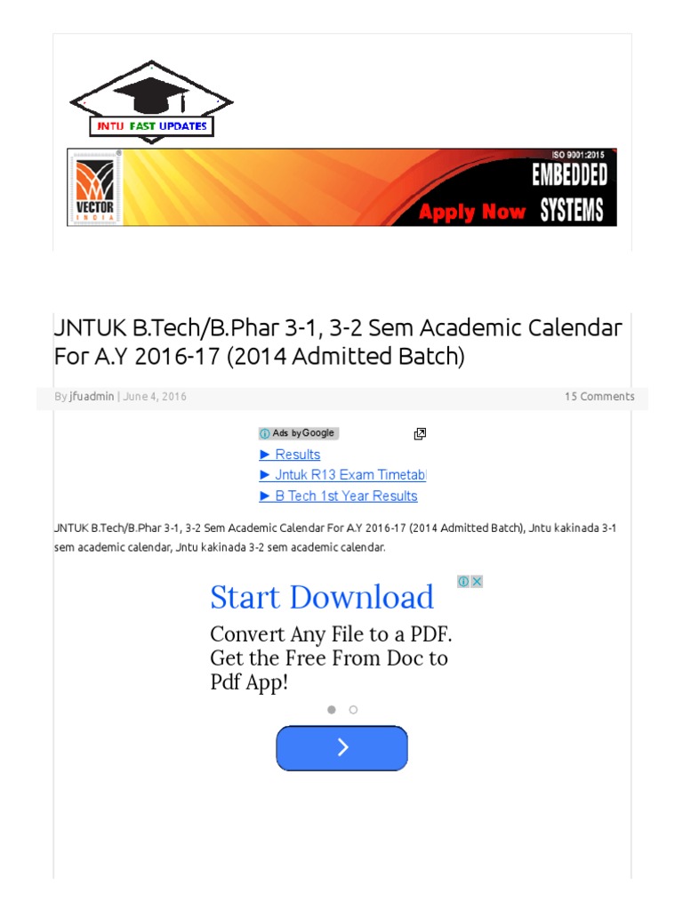 JNTUK B.Tech - B.Phar 3-1, 3-2 Sem Academic Calendar For A PDF | PDF ... JNTUK B.Tech - B.Phar 3-1, 3-2 Sem Academic Calendar For A PDF | PDF ...