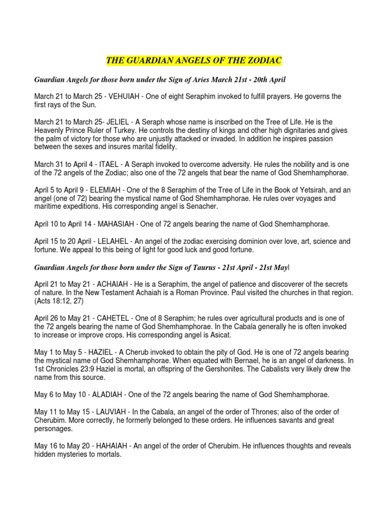 The Guardian Angels of The Zodiac | PDF