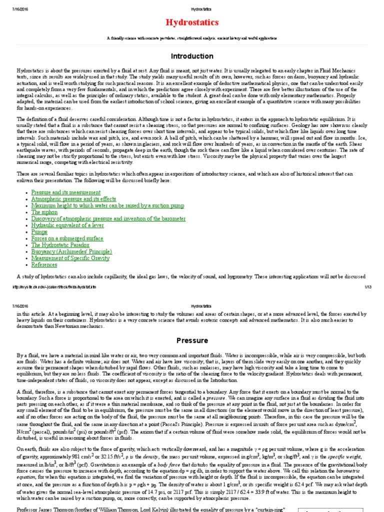 Hydrostatics PDF | PDF | Buoyancy | Pressure