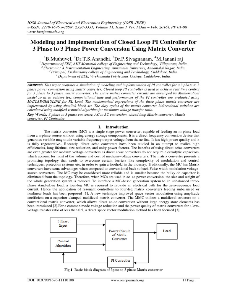 Modeling and Implementation of Closed Loop PI Controller For 3 Phase To 3 Phase Power Conversion ...
