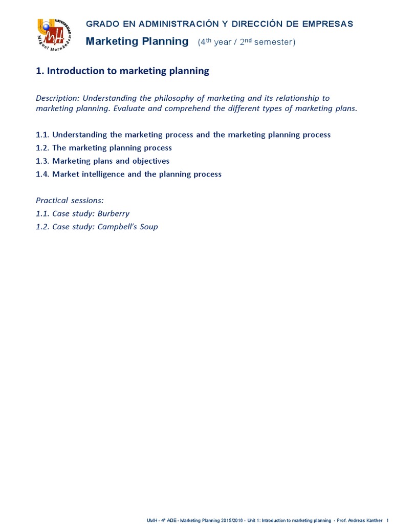 Introduction To Marketing Planning | PDF | Marketing | Brand