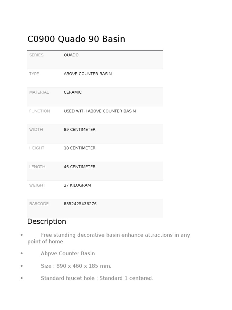 c0900 Quado 90 Basin | PDF | Sink | Nature