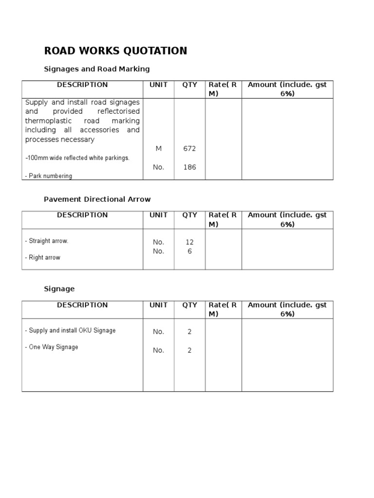 Road Works Quotation | PDF