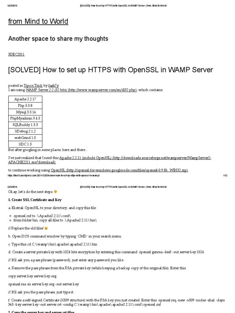 (SOLVED) How To Set Up HTTPS With OpenSSL in WAMP Server - From Mind To ...