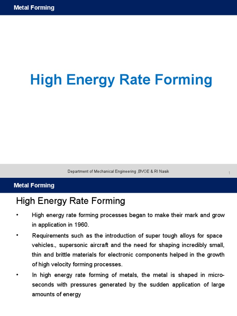 High Energy Rate Forming: Department of Mechanical Engineering, BVOE ...