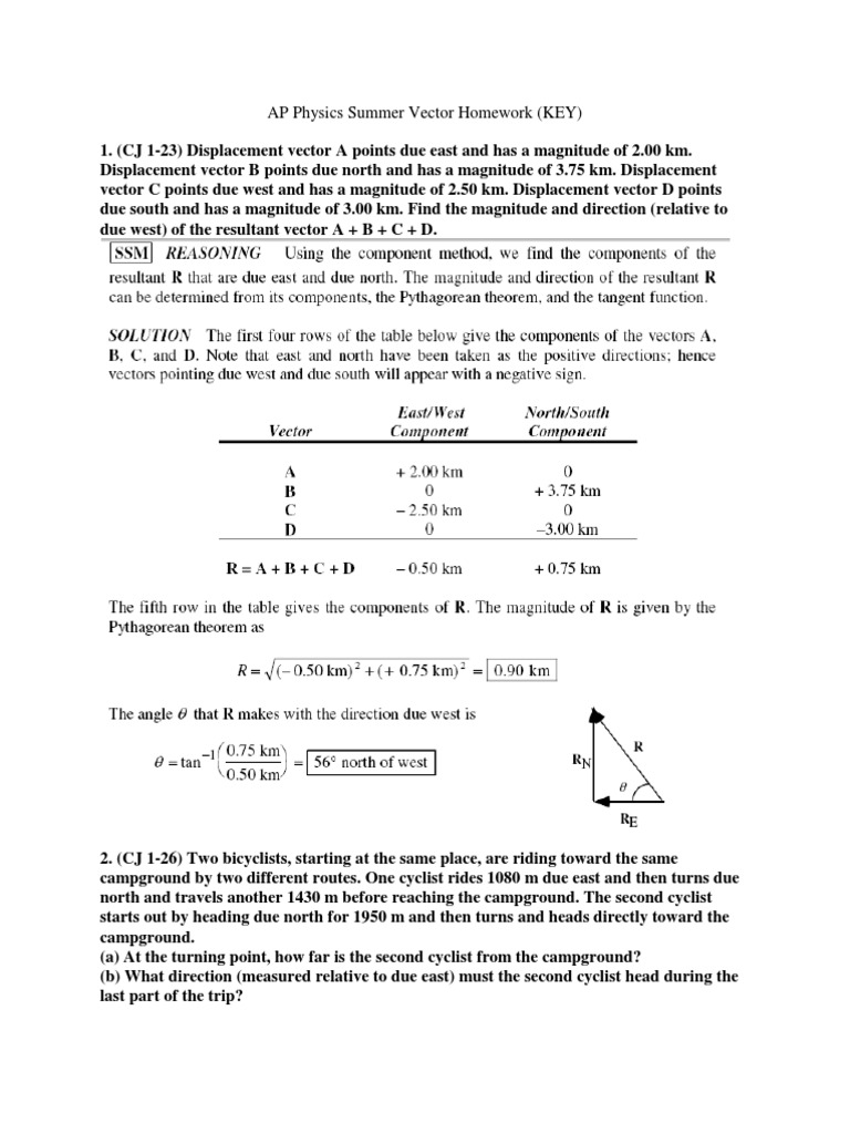 AP Physics Summer Vector Homework Key PDF | PDF