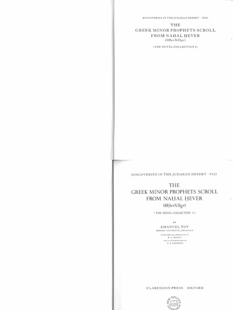 Tov, Emanuel. The Greek Minor Prophet Scroll From Nahal Hever | PDF ...