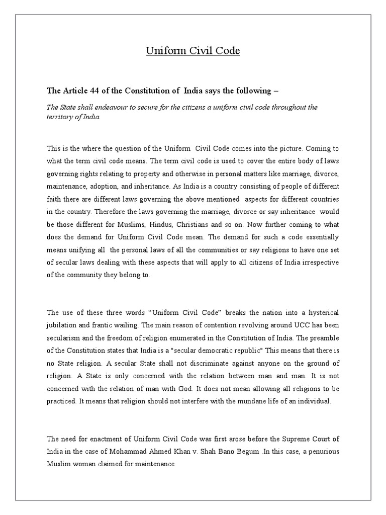 Uniform Civil Code | PDF | Virtue | Constitutional Law