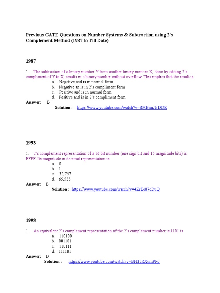 Previous GATE Questions On Number Systems | PDF | Binary Coded Decimal | Notation