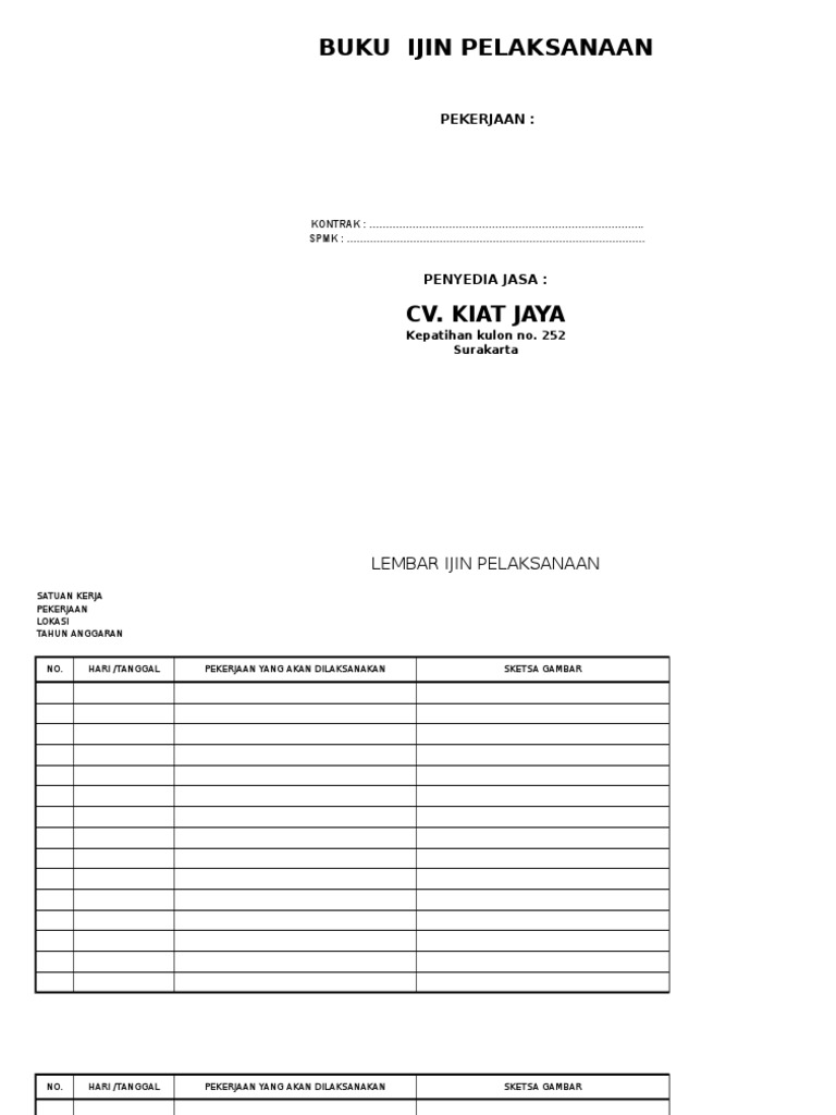 Buku Ijin Pelaksanaan | PDF