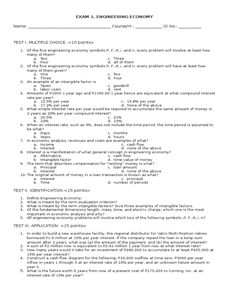 EXAM 1 Econ 1 | PDF | Time Value Of Money | Interest