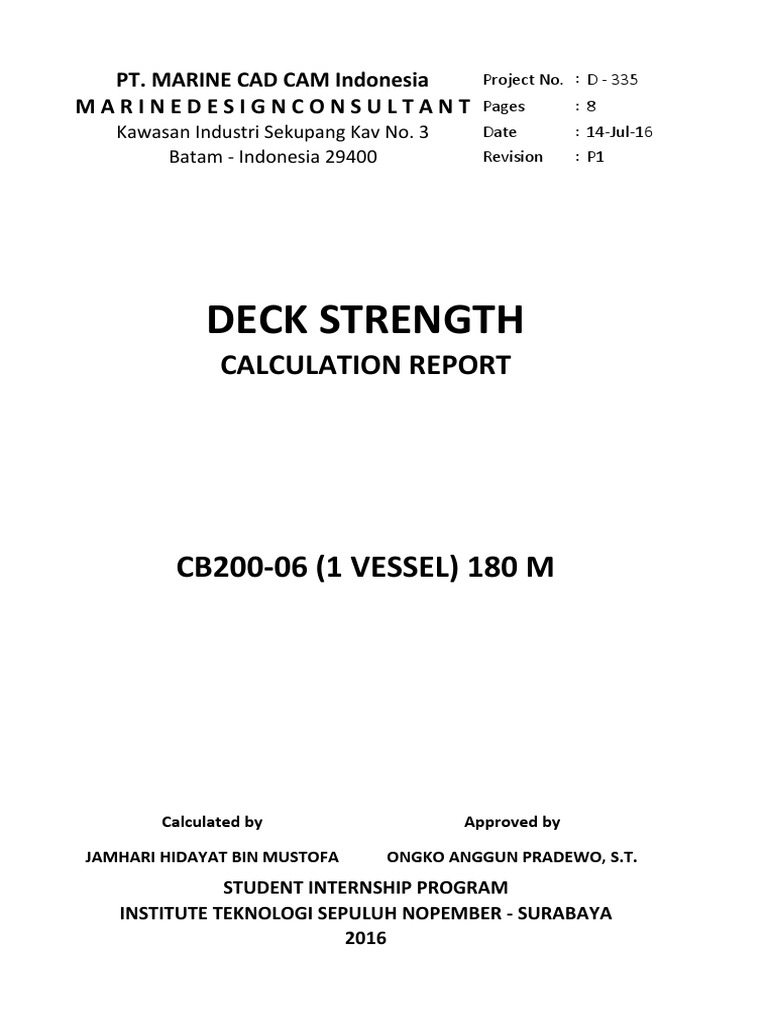 Deck Strength Calculation Report | PDF | Deck (Ship) | Hull (Watercraft)